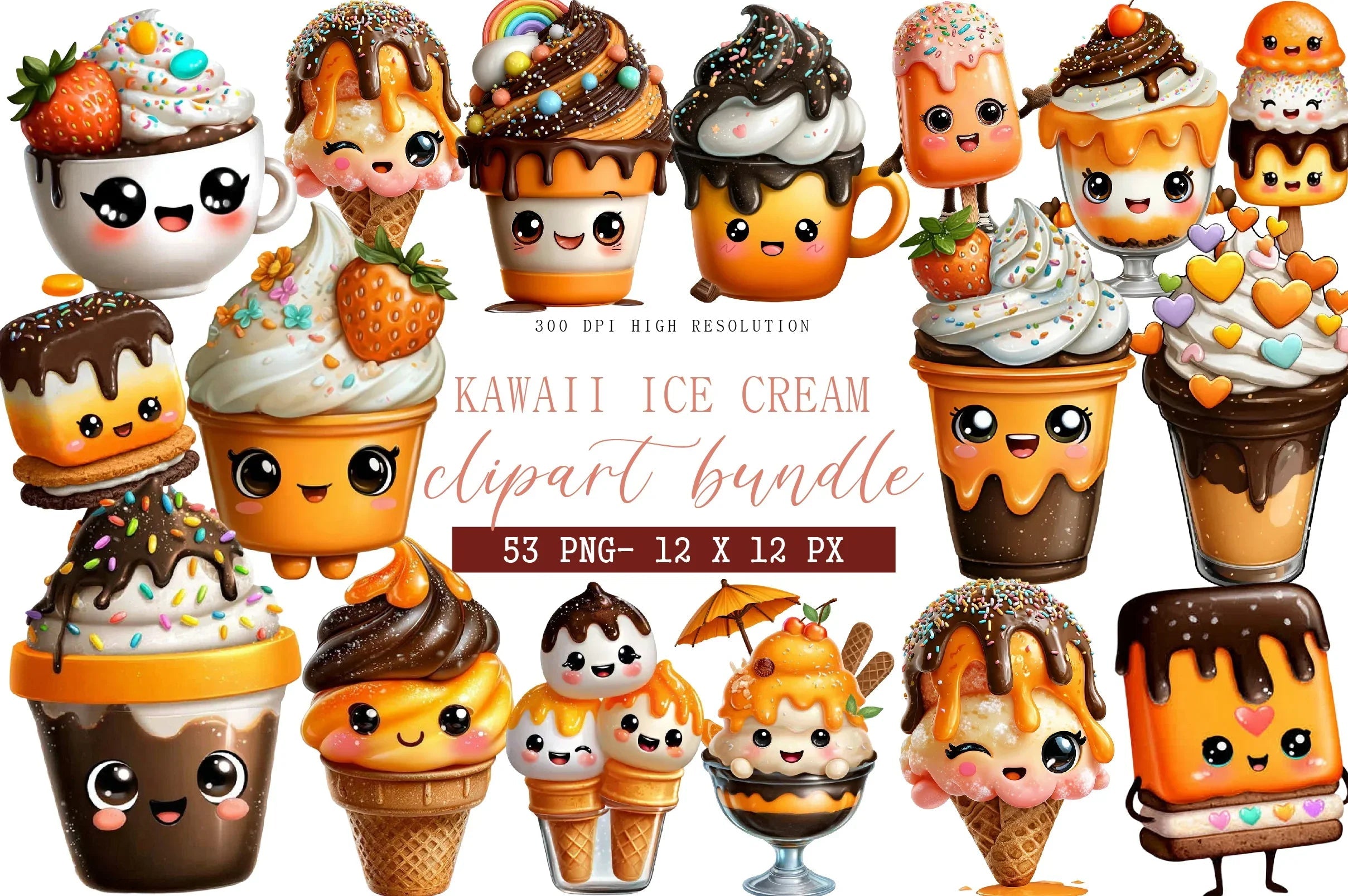 Kawaii Ice Cream Clipart Bundle