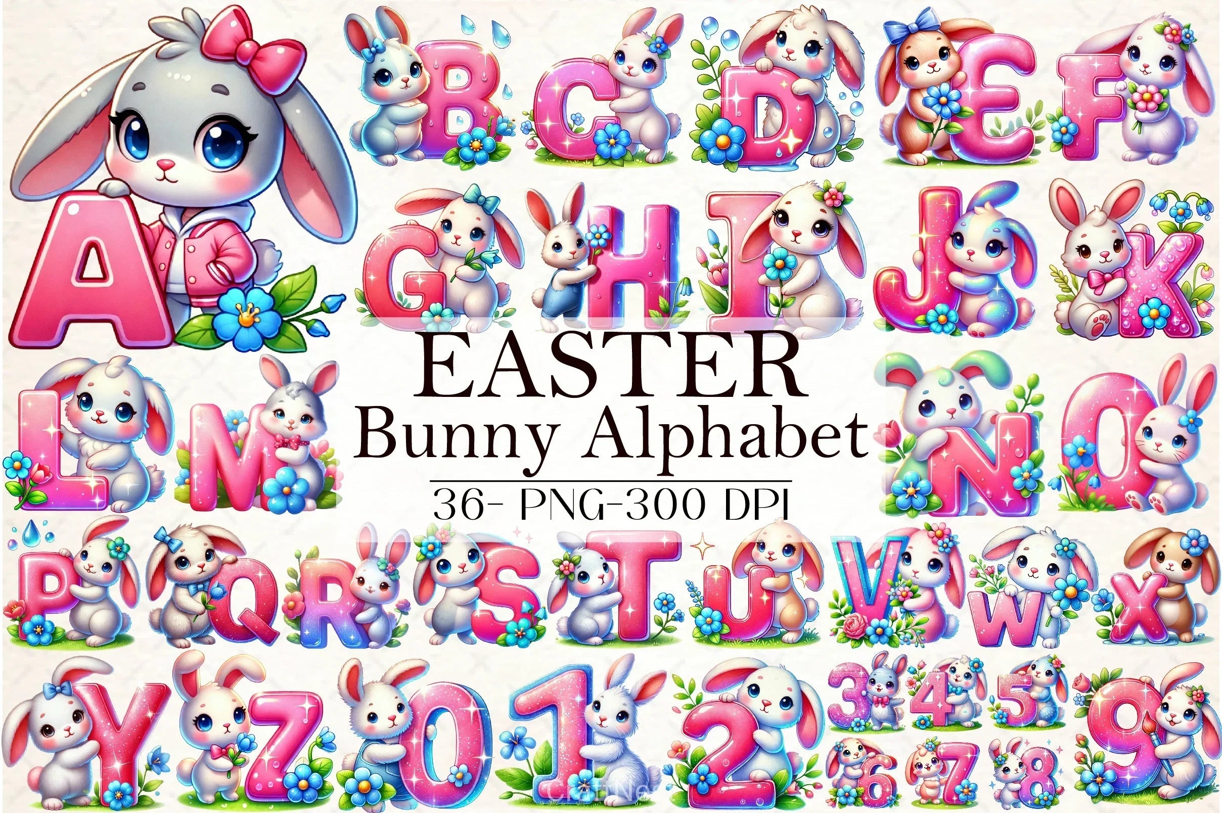 Easter Bunny Alphabet Clipart Bundle