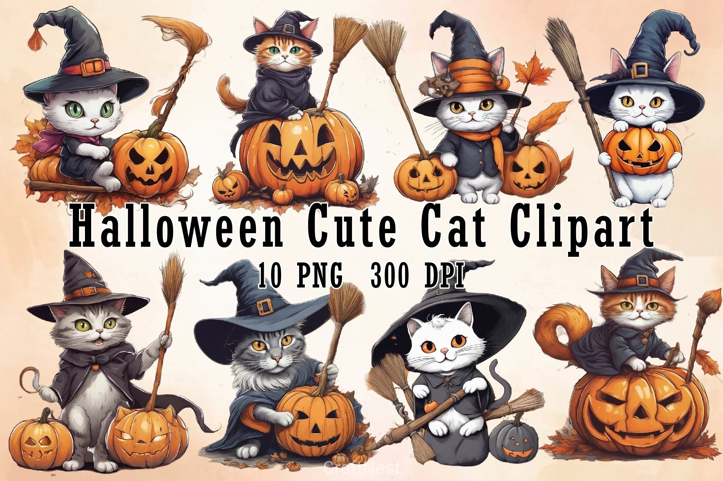Halloween Cute Cat Clipart Bundle
