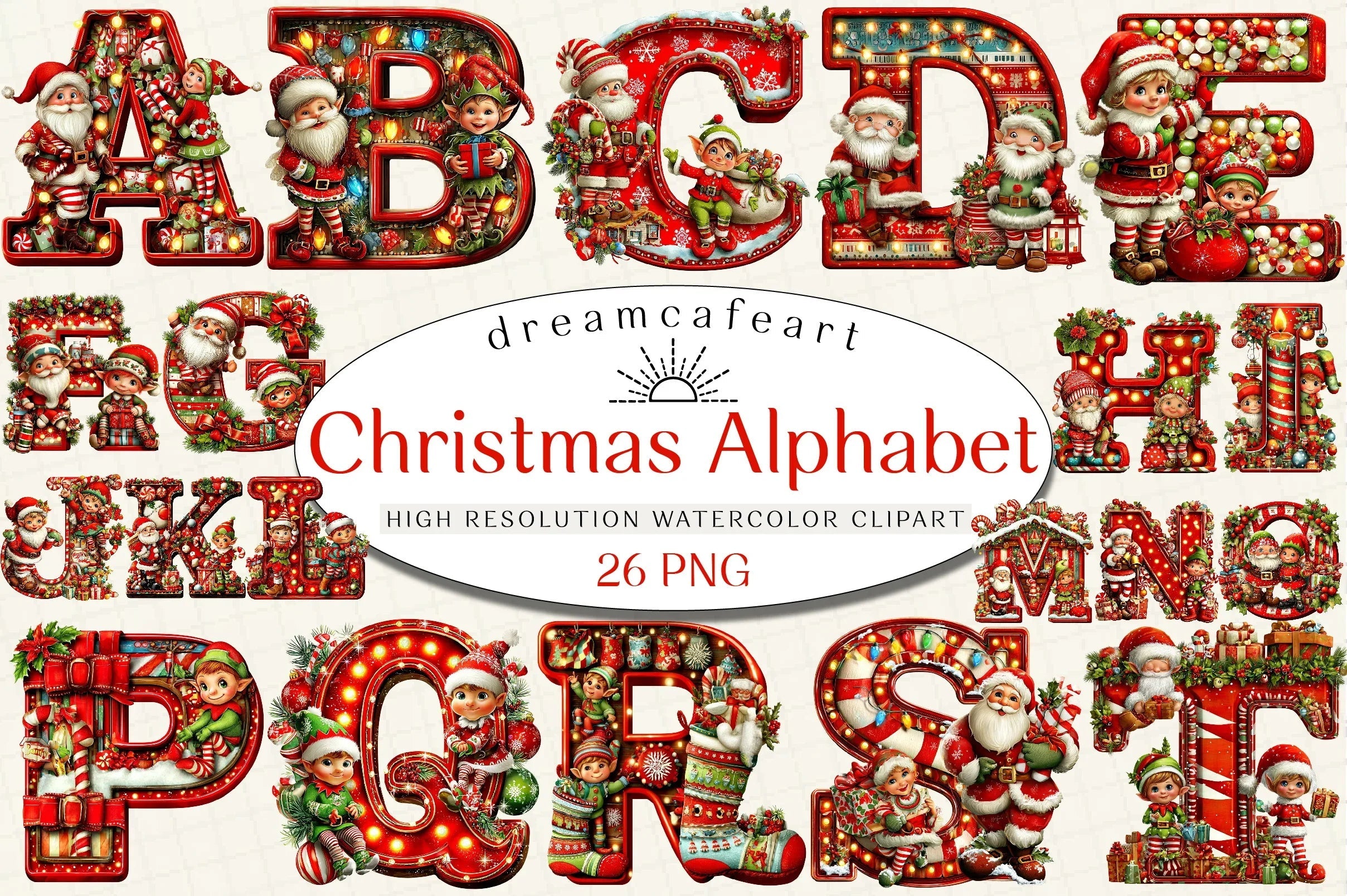 Christmas Alphabet & Letters Clipart Bundle