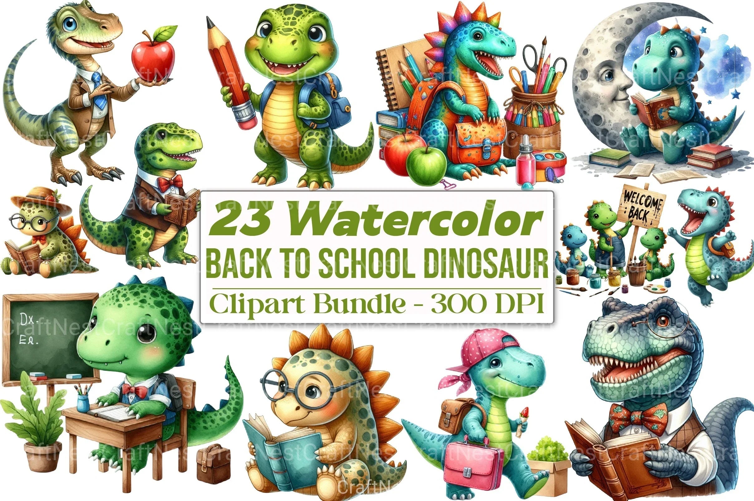 Dinosaur Back to School Clipart Bundle