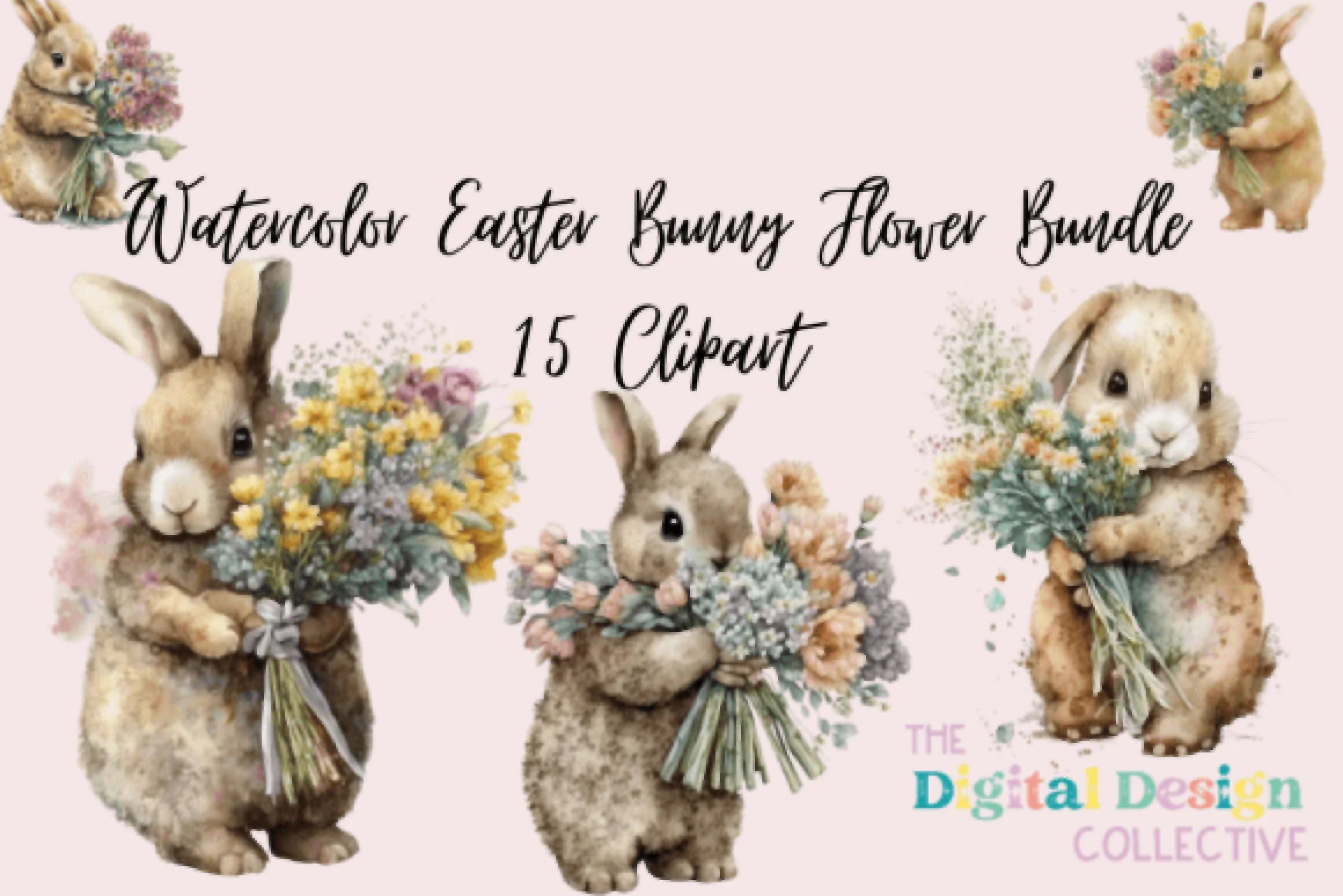 Easter Bunny Flower Clipart Bundle