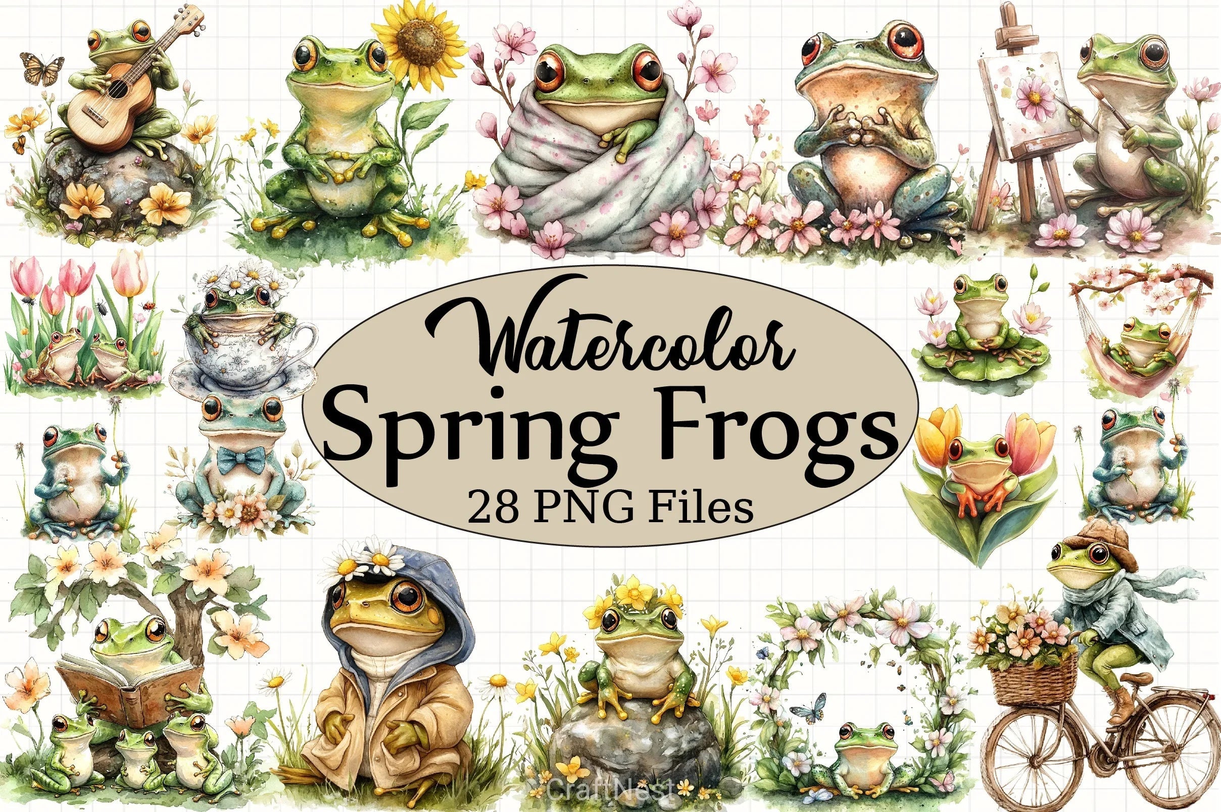 Spring Frogs Clipart Bundle
