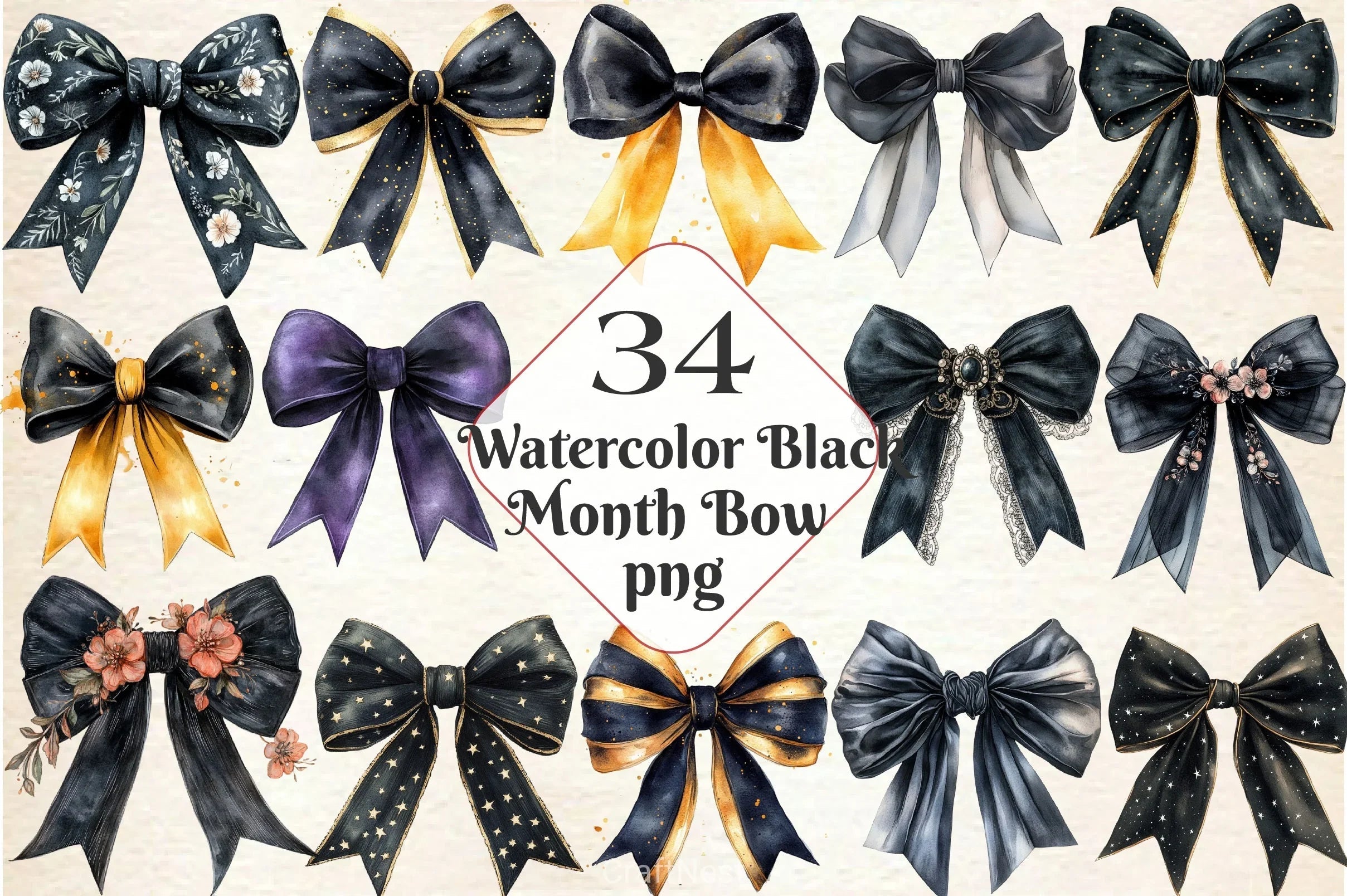 Black Month Bow Clipart Bundle