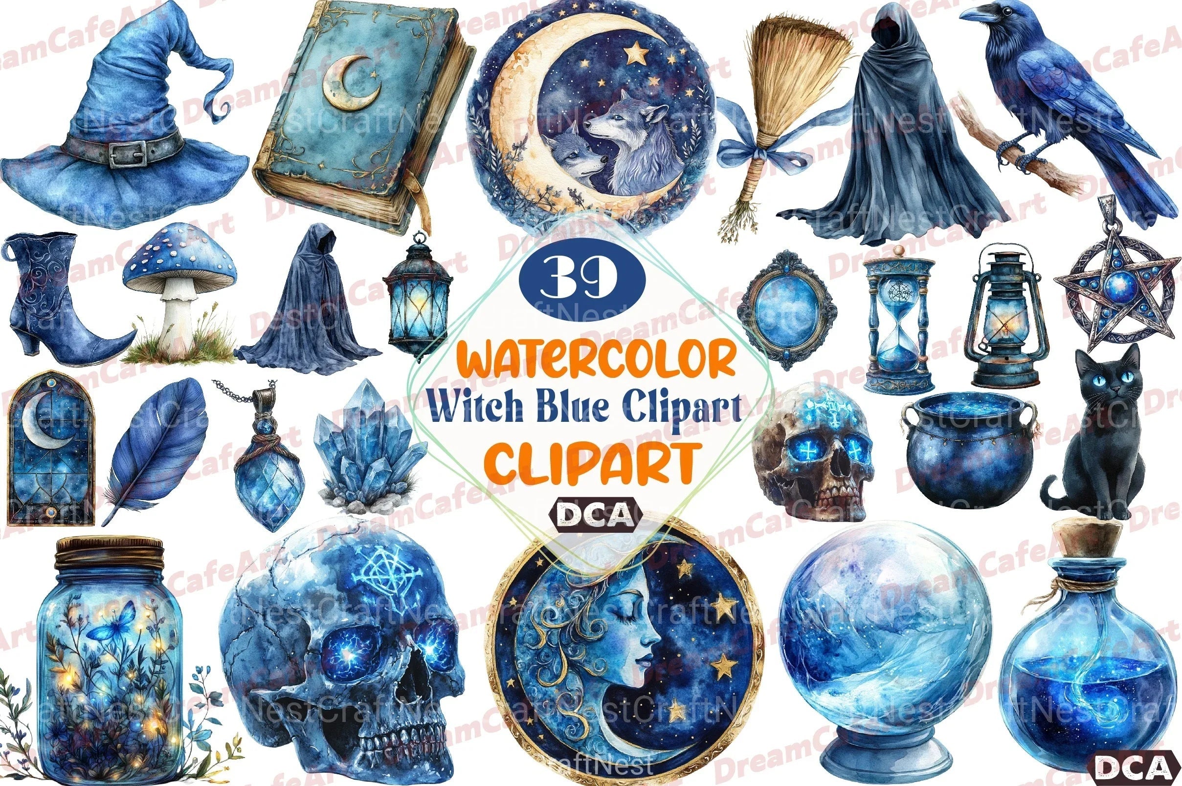 Witch Blue Clipart Bundle